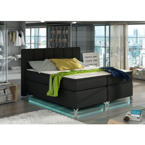 Lit boxspring 140x200 tissu noir Balfor