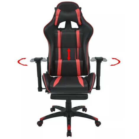 Chaise de bureau avec accoudoirs et repose pieds similicuir rouge et ...