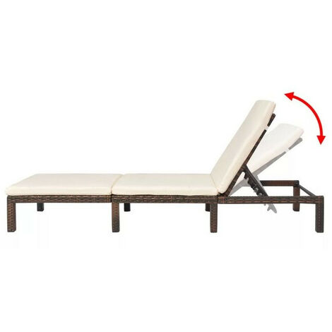Chaise longue tissu blanc et résine tressée marron Ashné