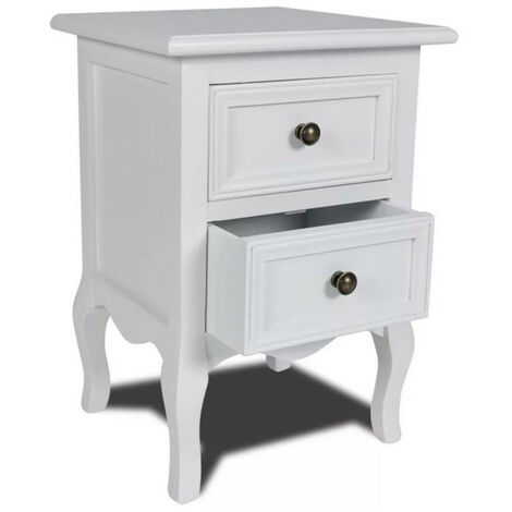 Table de chevet 2 tiroirs pin massif blanc Oleen