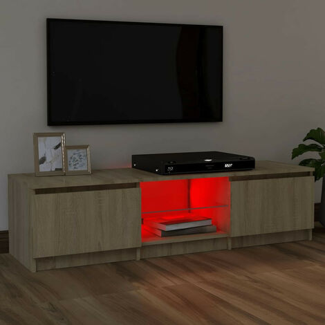 Meuble TV LED chêne sonoma 120x30 cm pour salon moderne collection Oslo ...