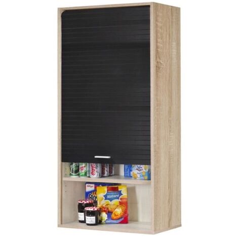 Armoire de cuisine large à rideau chêne naturel et noir Couna L 60 x H ...