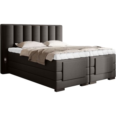 Lit boxspring électrique tissu marron avec matelas et surmatelas Arkos ...