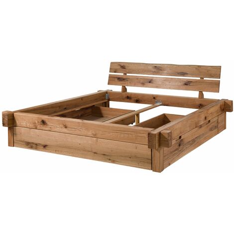 JANGALI 629 Letto matrimoniale a travi in legno di cerro - 2 cassetti ...