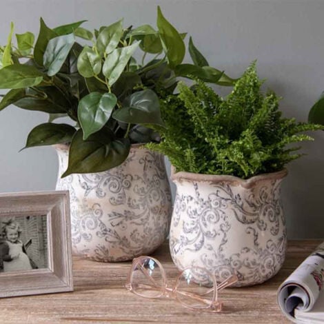 Pot céramique motif floral 17x18x18cm