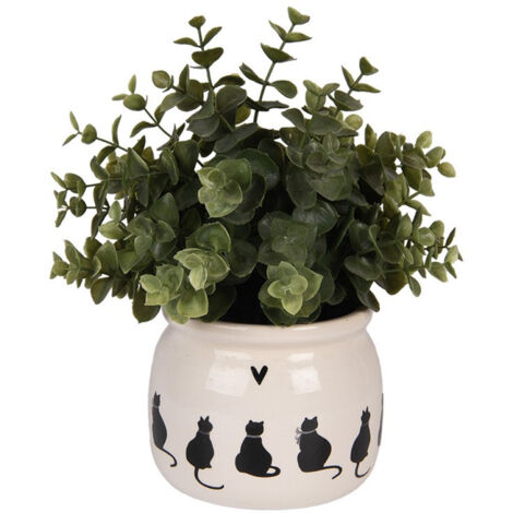 Pot de fleurs chat céramique beige 12x12x10cm