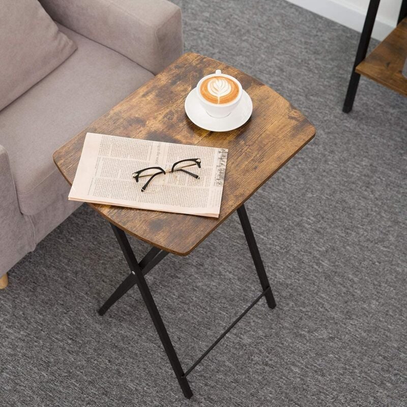 Side Table Folding Tray Table Snack Dinner Tables for Eating at Couch Sofa End Table for Small Space Living Room Industrial Easy Storage Stable Metal Frame HOOBRO EBF17BZ01