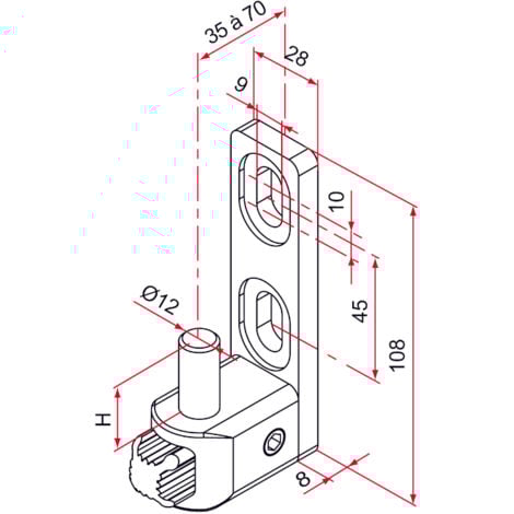 Gond de portail MULTIFIX L à axe réglable de 35 à 70mm pivot diamètre ...