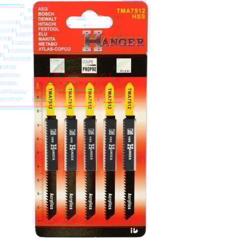 Pack de 5 lames de scie sauteuse TMA7512 pour acrylique 75mm - HANGER ...