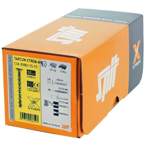 Boîte de 50 vis béton TAPCON CSK XTREM inox A4 8x80/35-15 à tête ...