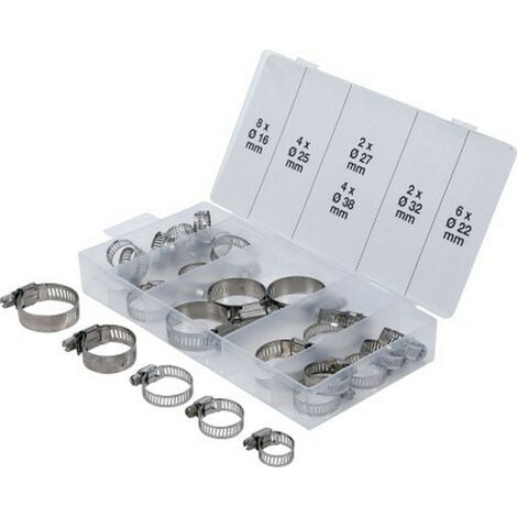 Assortiment de colliers de durite en inox serrage de 16 à 38 mm