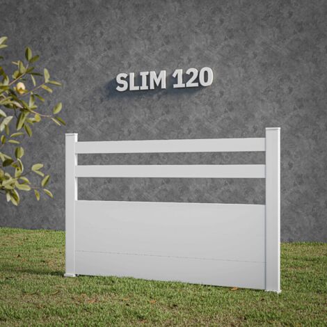 Kit Clôture SLIM PVC Blanc H. 120 cm x L. 5.60 m - 2 Lisses + 3 Soubassements