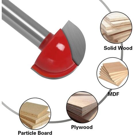 Fraise à Fond Rond Bois, 5PCS Router Bits 8mm Tige 12/16/ 19/22/25.4mm Fraise à gorges Carbure ...