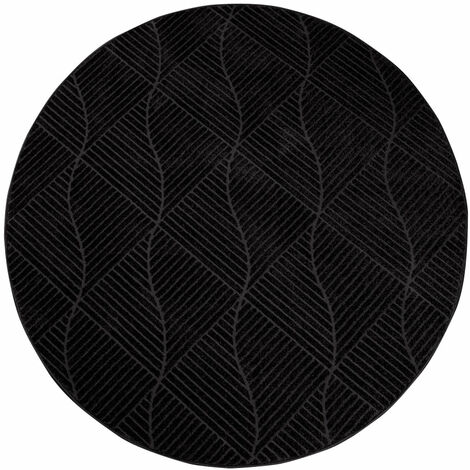 TARA - Tapis rond à relief Géométrique couleur uni noir 160x160cm