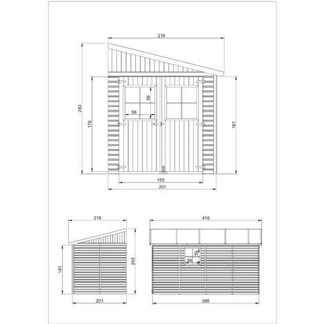 Casa da giardino in legno naturale (senza parete laterale) 416x216 cm/8 ...