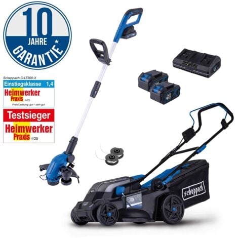 Scheppach Akku Rasenmäher BC-MP380-X 20V-IXES + Akku Rasentrimmer C-LT300-X