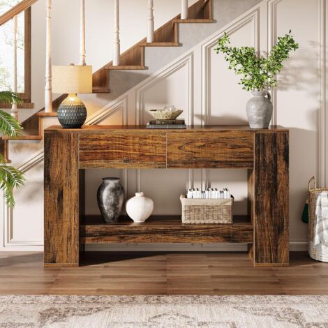 Tribesigns Table Console Marron Rustique avec 2 tiroirs, Table Console ...