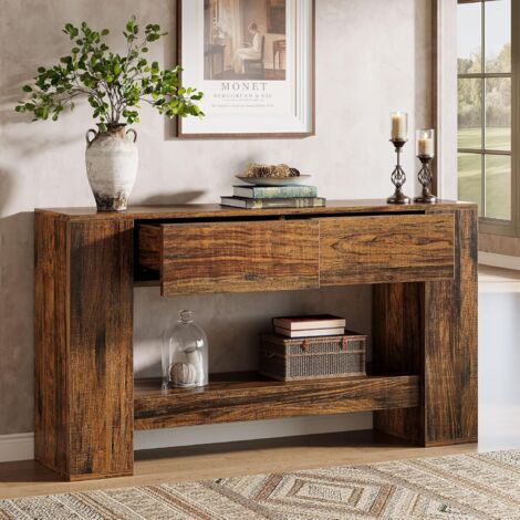 Tribesigns Table Console Marron Rustique avec 2 tiroirs, Table Console ...