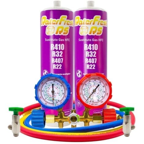 Pack 2 botellas Gas Ralerfresh RS sustituto de R410, R32, R407 y R22 mas llave, manómetro