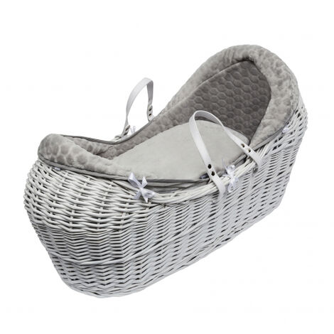 Grey Honeycomb White Pod Moses Basket with Fleece Lined Coverlet & Full ...