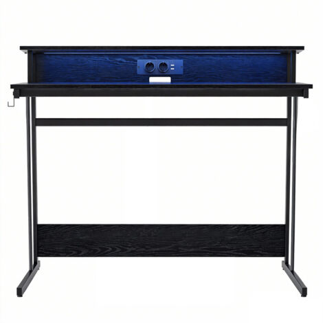 Table Gamer, Bureau Gaming avec LED et Multiprise, avec Rehausseur d ...