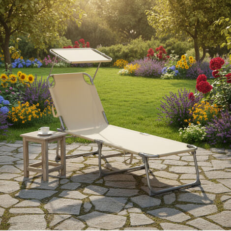 Transat Pliant Extérieur, Dossier et Pare-Soleil Réglables, Chaise ...