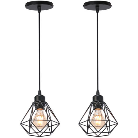2PCS Plafonnier Rétro Noir Suspension Luminaire Vintage D'Intérieur Suspension Lustre E27 Cage ...