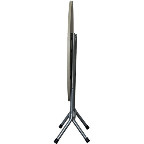 Table pliante ronde diam.80cm en fer avec plateau effet bois