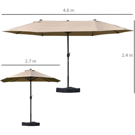 Parasol de jardin triple toit couleur sable 460 x 270 cm
