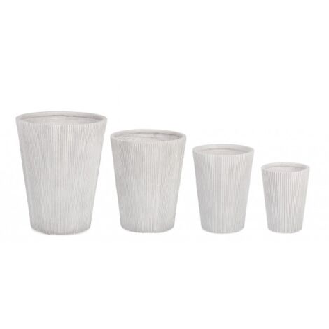 Set 4 PortaVaso Ribbed Svas Bianco in Argilla Colorata per uso esterno.