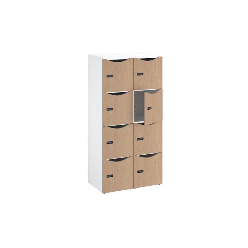Casier de bureau Lockers 8 cases - Corps blanc, portes chêne clair - H ...