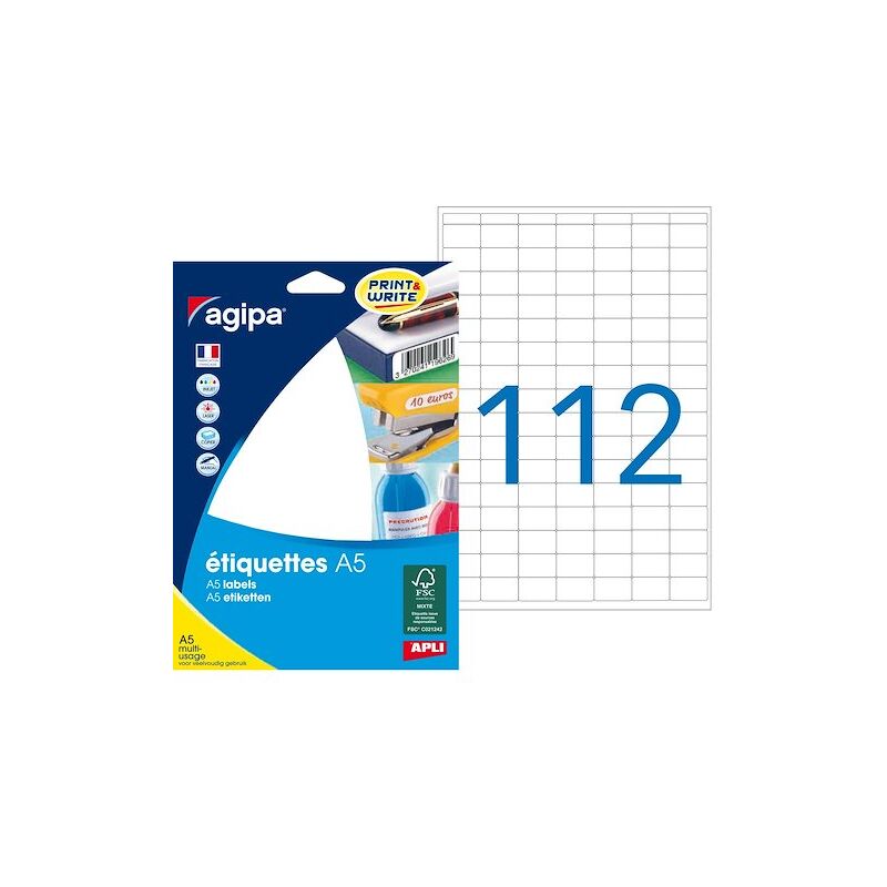 Étiquettes adresses 12 x 18,3 mm Agipa 114006 - Boîte de 1792