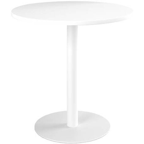 Table ronde 80 cm plateau blanc piètement colonne blanc Essens - Maxiburo