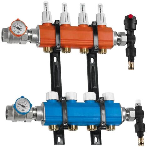 RBM 1002.C Collettore Premontato Ø1"F 3+3 Derivazioni Ø3/4"M Con Flussometro, 2 Valvole A Sfera ...