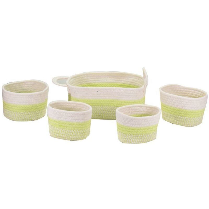 Cesta tessuto + cestina tessuto 1-2 verde bianco 2 pezzi ovale cm ...