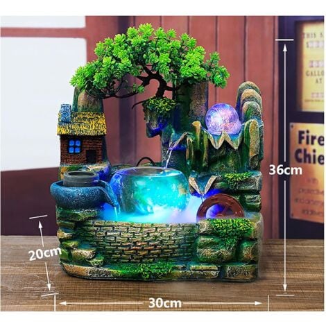 Zimmerbrunnen mit Pflanzen, Tischwasserfall-Luftbefeuchter mit LED ...