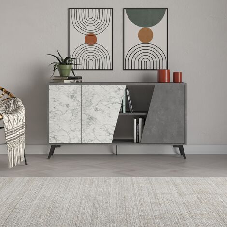Fiona Console Sideboard Display Unit 150 Retro Grey White Marble Effect