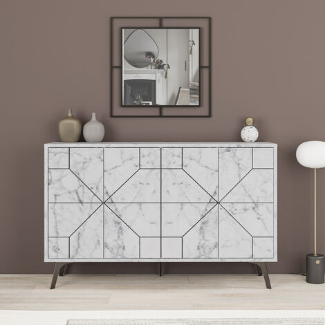 Dune Console Sideboard Display Unit White Marble Effect