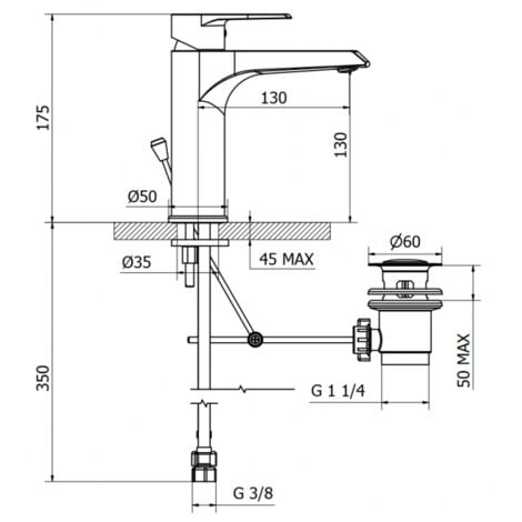 Miscelatore lavabo medio con piletta di scarico - Teorema Velvet