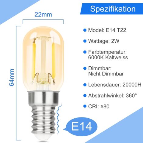 ZMH Lot de 4, Ampoules LED Blanc Froid E14 - Lampes Vintage T22 LED 2W, Douille Rétro Edison ...