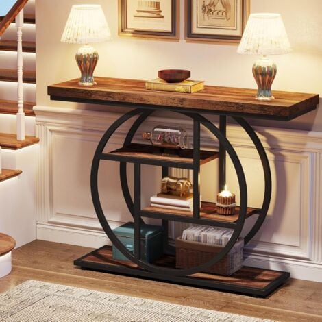 Tribesigns 41.3" Console Table, Industrial 4-Tier Sofa Table Entryway Table with Circle Base ...