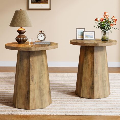 Tribesigns Rustic Round End Table, Set of 2 Farmhouse Pedestal Side ...