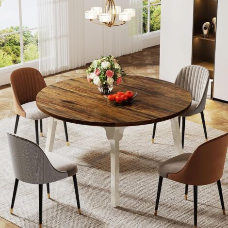 Tribesigns 120cm Round Dining Table for 4-6 - Farmhouse Kitchen Table ...