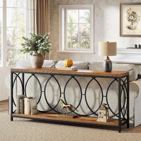 Tribesigns Long Console Table, 180 cm 2-Tier Industrial Table Behind ...