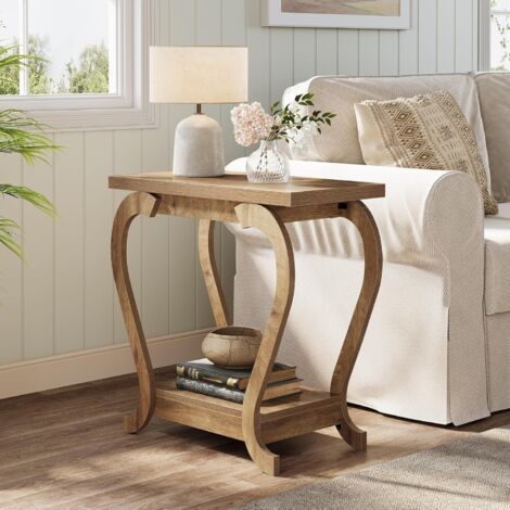 Tribesigns Side End Table, Wooden 2-Tier Rustic Besides Sofa Table with ...