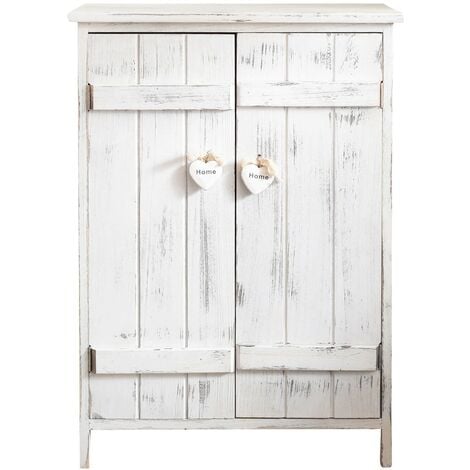 Rebecca Mobili Meuble d'Appoint Bahut 2 Ports Bois Blanc Shabby 70x51x30