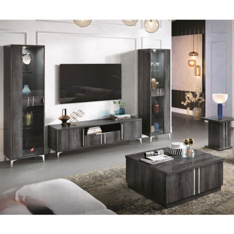 Séjour complet Gris foncé brillant à LED - ALEX - Table basse : L 90 x ...