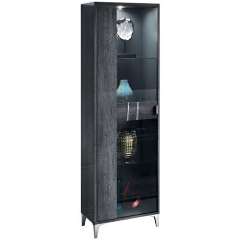 Vitrine 1 porte Gris foncé brillant à LED - ALEX - Vitrine : L 52 x l ...