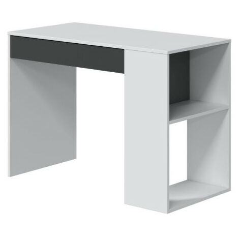 Bureau 1 tiroir 2 niches Blanc/Gris - PAKAU - L 101 x l 50 x H 73 cm