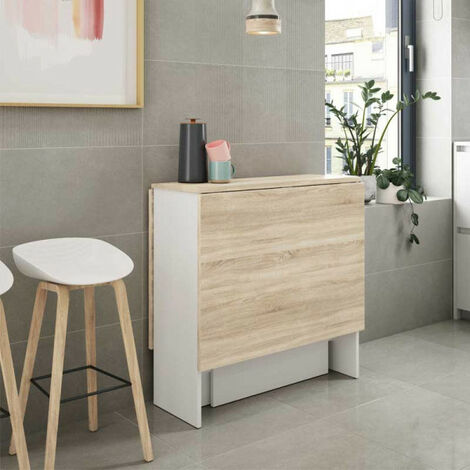 Table de repas pliante Blanc/Chêne clair - CARTIA - L 140 x l 77 x H 78 cm
